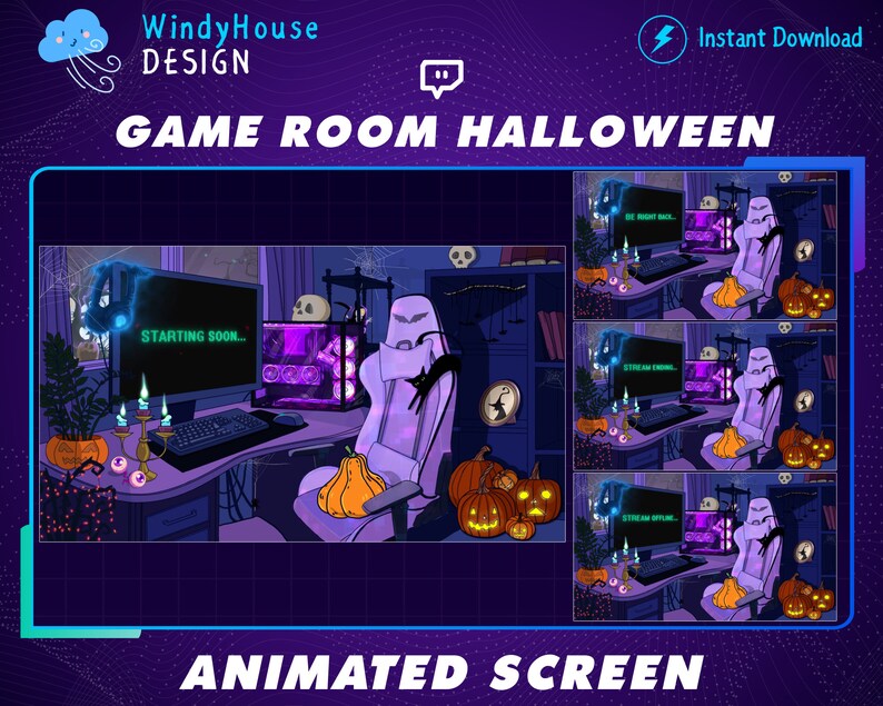 Animated Twitch Overlays Halloween PC Room Screen PC Setup - Etsy