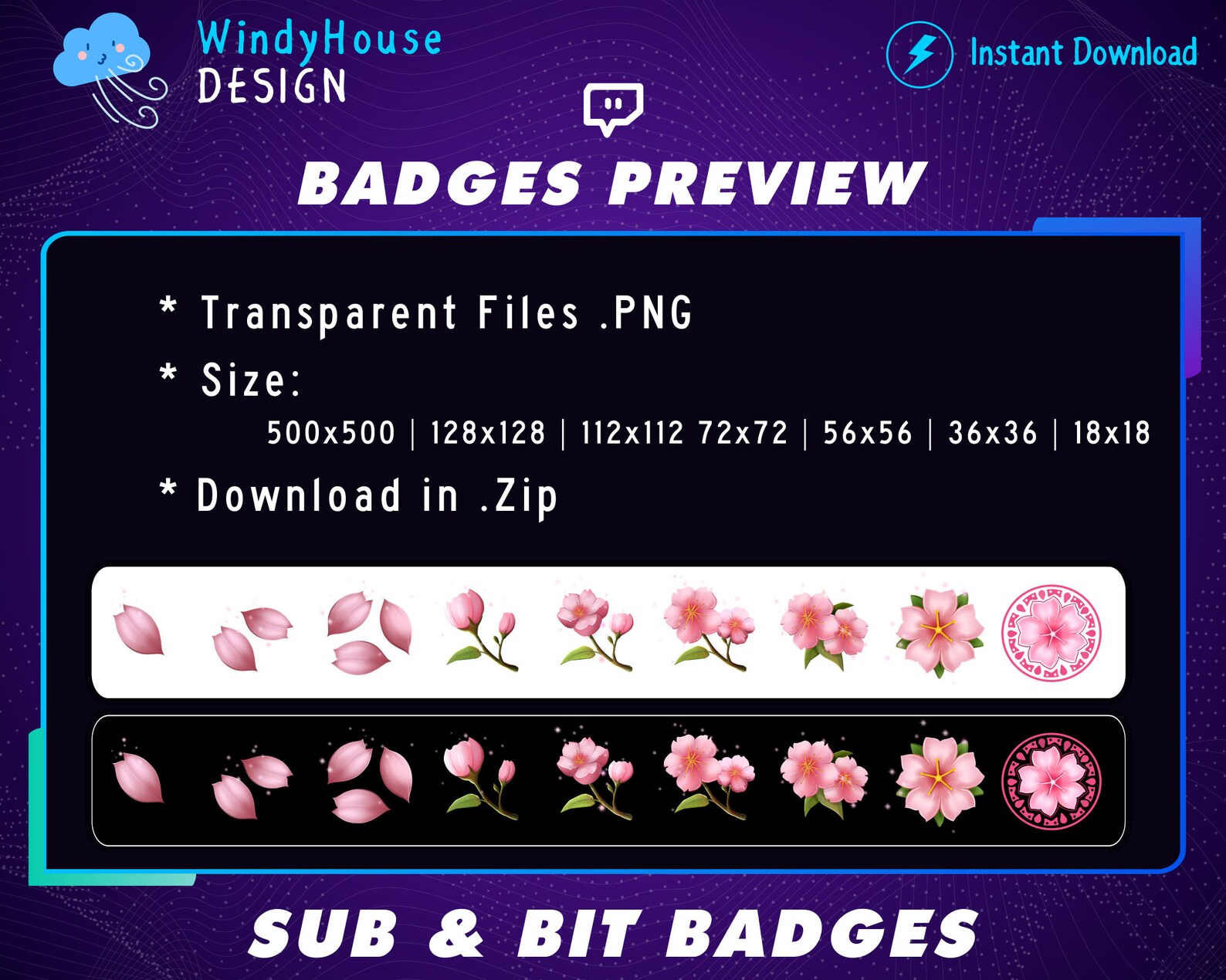 Cute Pink Pastel Cherry Blossom, Sakura Twitch Sub Badges, Bit Badges ...