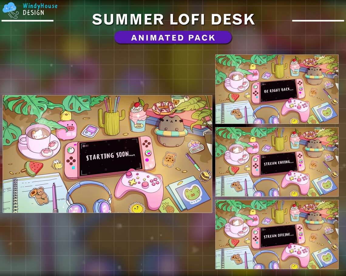 Animated Twitch Overlay Summer Desk, Animated Stream Package Cozy Lofi ...