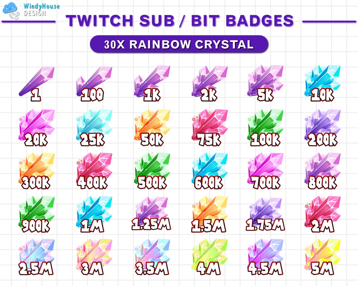 Full Set 30x Crystals Twitch Bit Badges, Gem Stone Bit Badges, Twitch ...