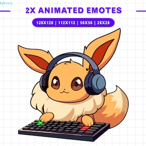 2x Animated Twitch Emote Eevee Typing Keyboard, Eevee Playing Game ...