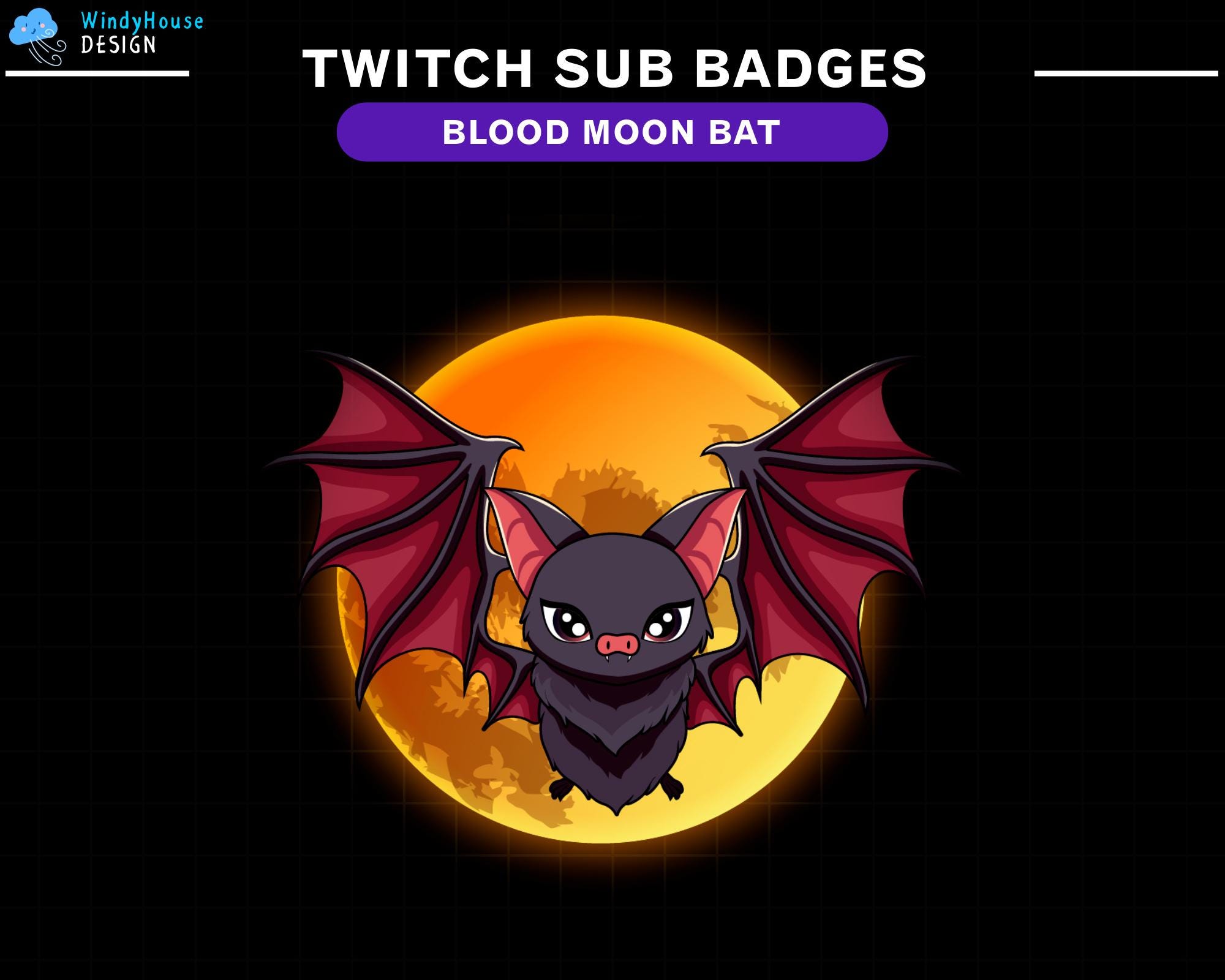 Blood Moon Devil Bat Twitch Sub Badges/ Bat Twitch Sub Badges Set/ Moon ...