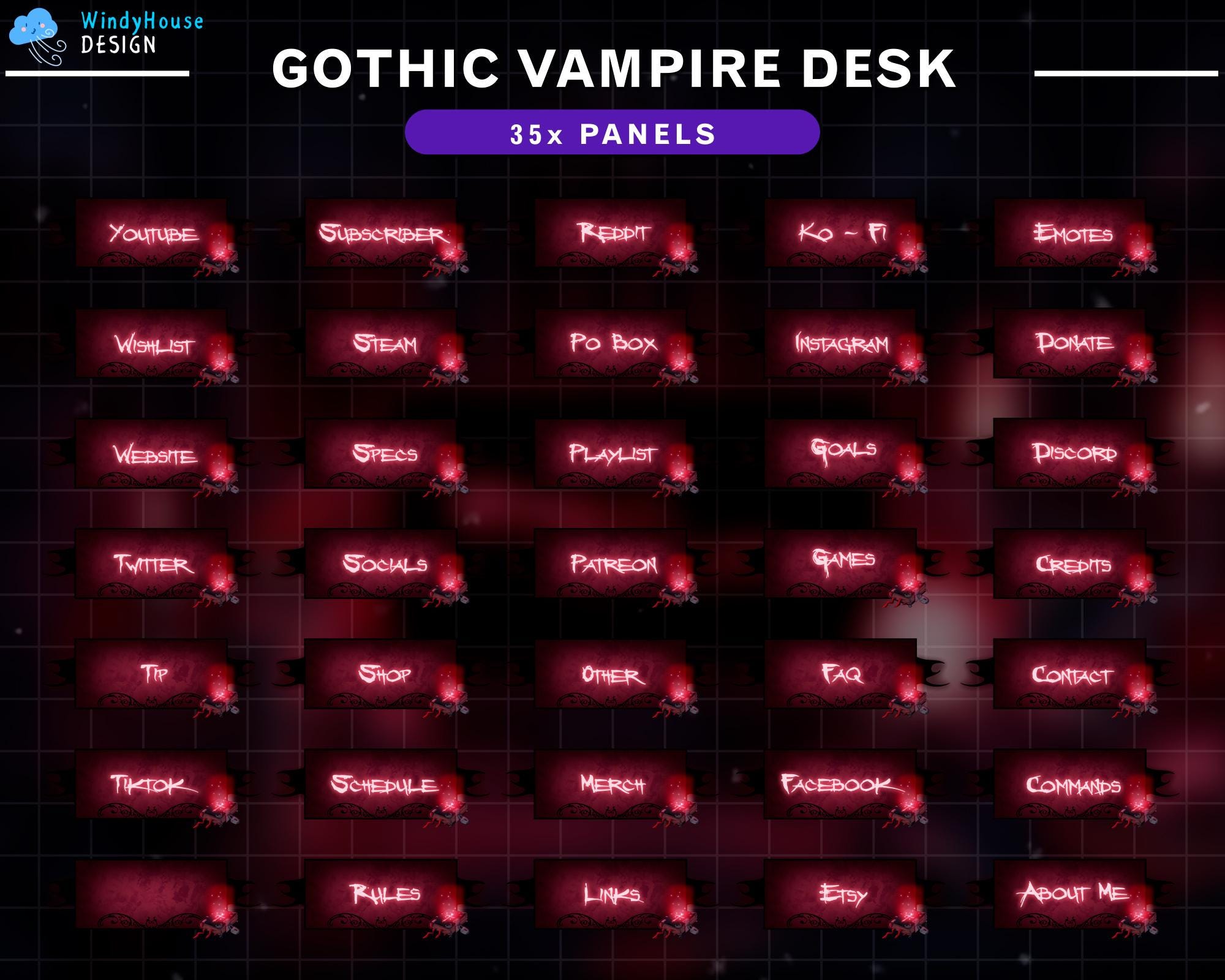 Animated Halloween Vampire Desk Stream Package, Gothic Twitch Overlay ...