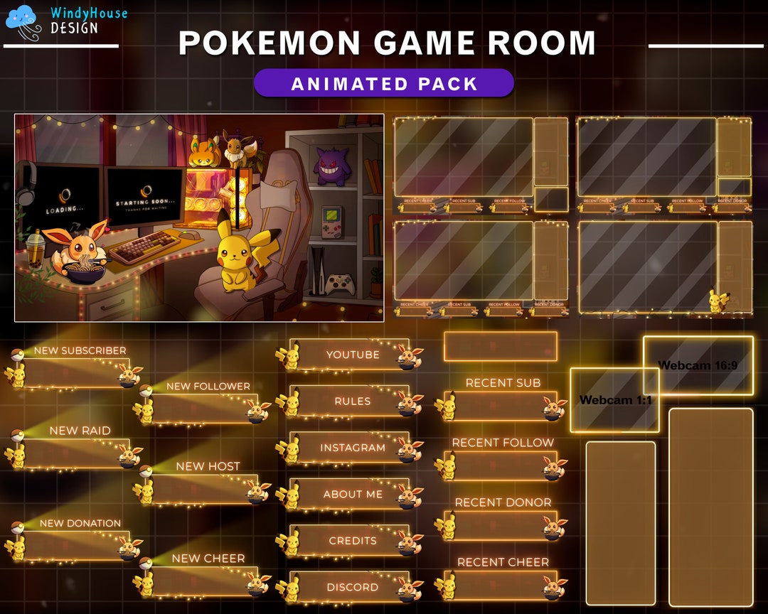 Animated Stream Package Pokemon Game Room, Cozy Aesthetic PC Room Setup ...
