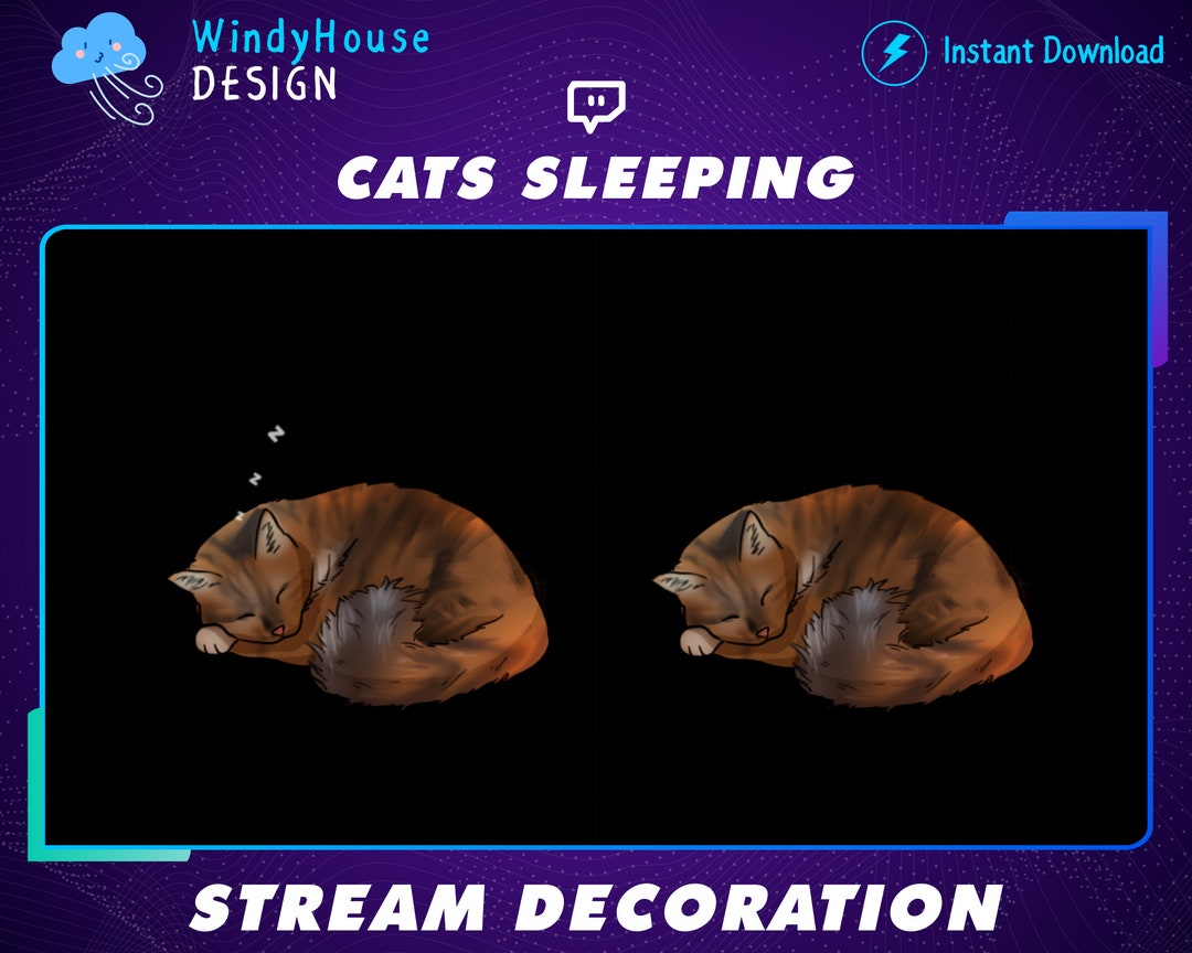 Animated Cute Cat Sleeping Stream Decoration, Kitty Cat Twitch, Tabby ...