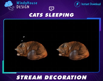 2x Animated Cute Cat Sleeping Stream Decoration, Kitty Cat Twitch ...