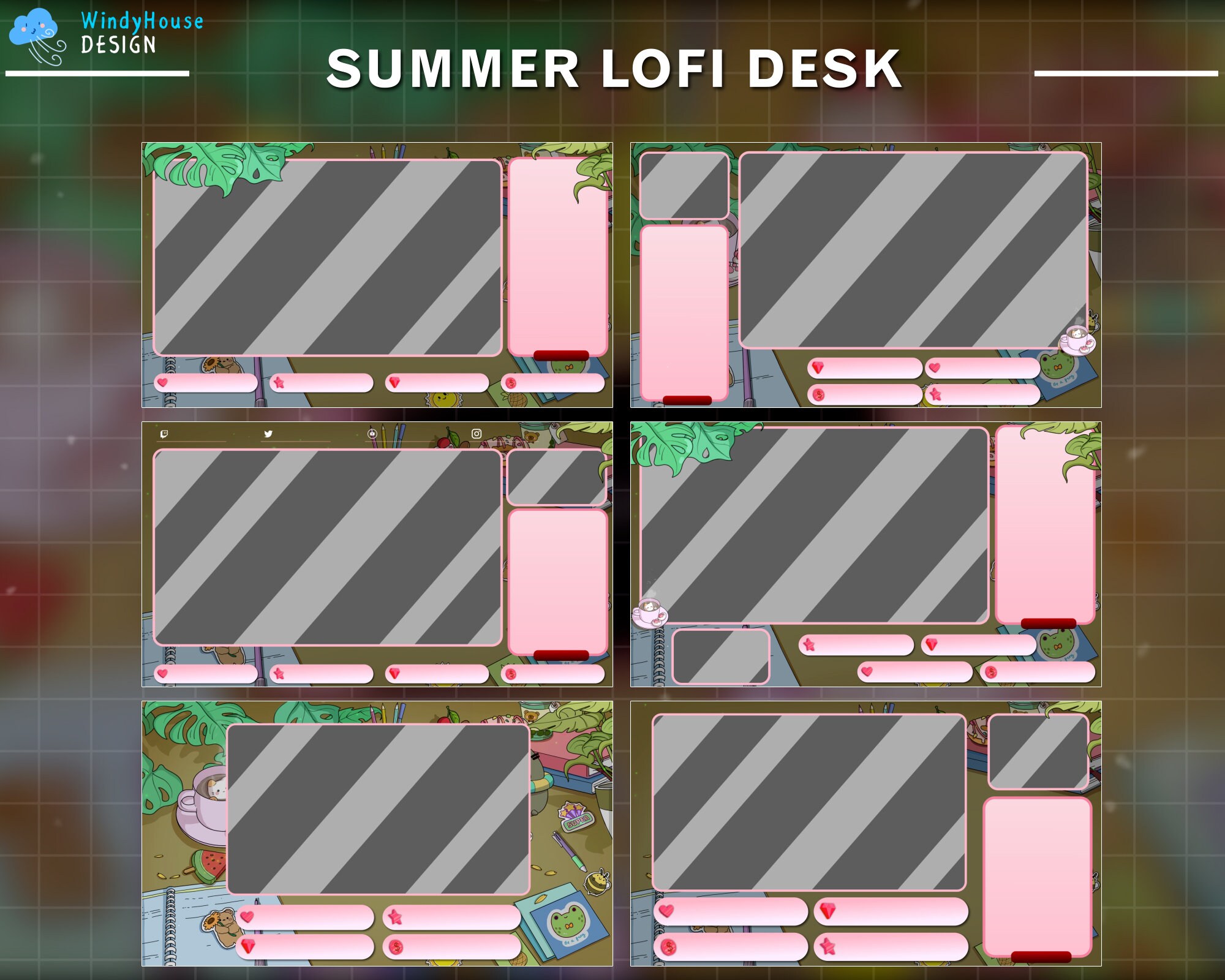 Animated Twitch Overlay Summer Desk, Animated Stream Package Pink Cozy ...