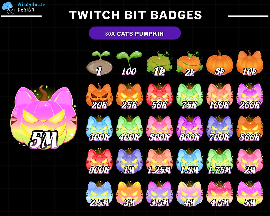 30x Pumpkin Cat Twitch Bit Badges / Complete Twitch Bit Badges Set/ Twitch Tier Badges / Pumpkin ...
