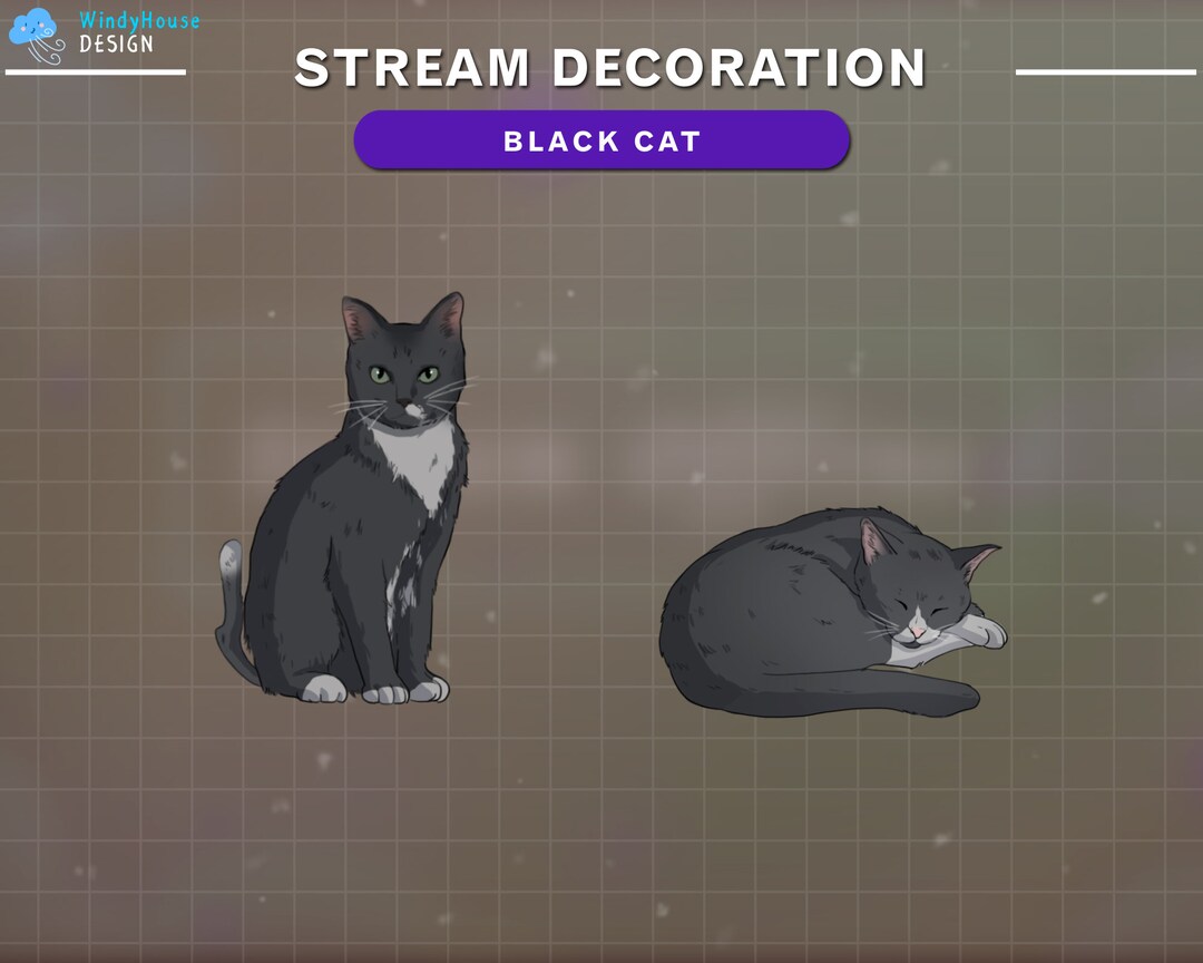 2x Animated Black Cat Stream Decoration, Kitty Cat Twitch, Tabby Cat ...