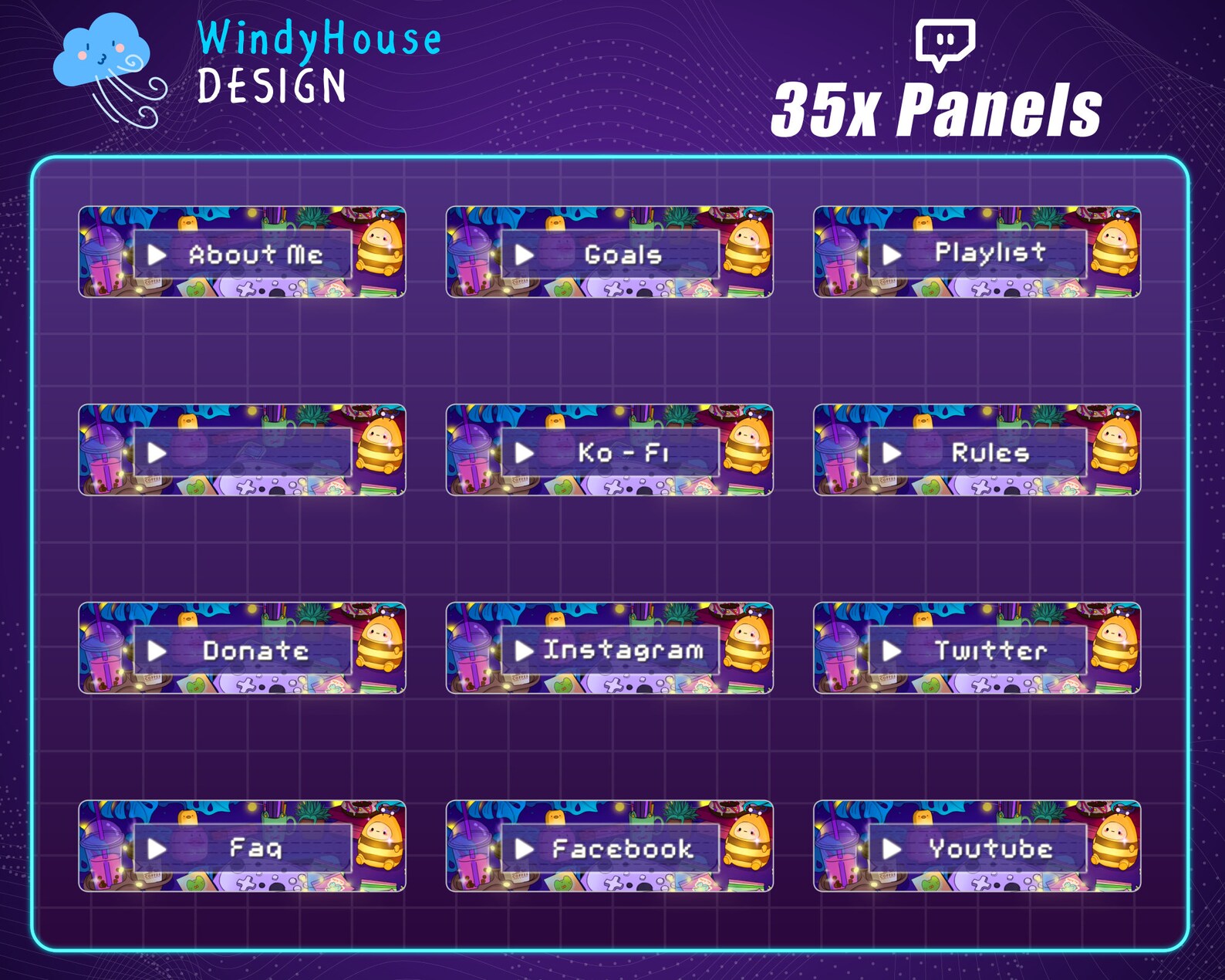 Boba Tea Twitch Panels Night Theme Cozy Twitch Panels for - Etsy