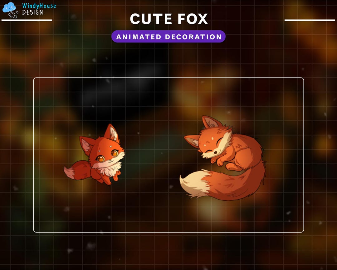 2x Animated Cute Fox Stream Decoration, Cute Fox Twitch Overlay ...