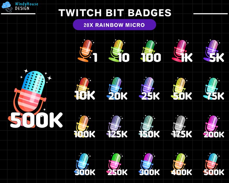 20x Rainbow Micro Twitch Bit Badges Colorful Sub Badges for - Etsy