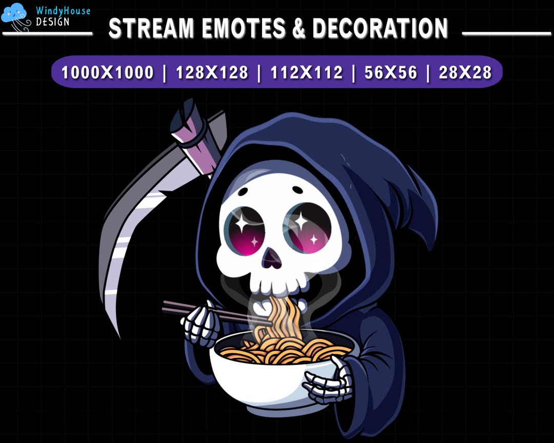 Animated Twitch Emote Grim Reaper Ramen, Ghost Stream Emote, Discord ...