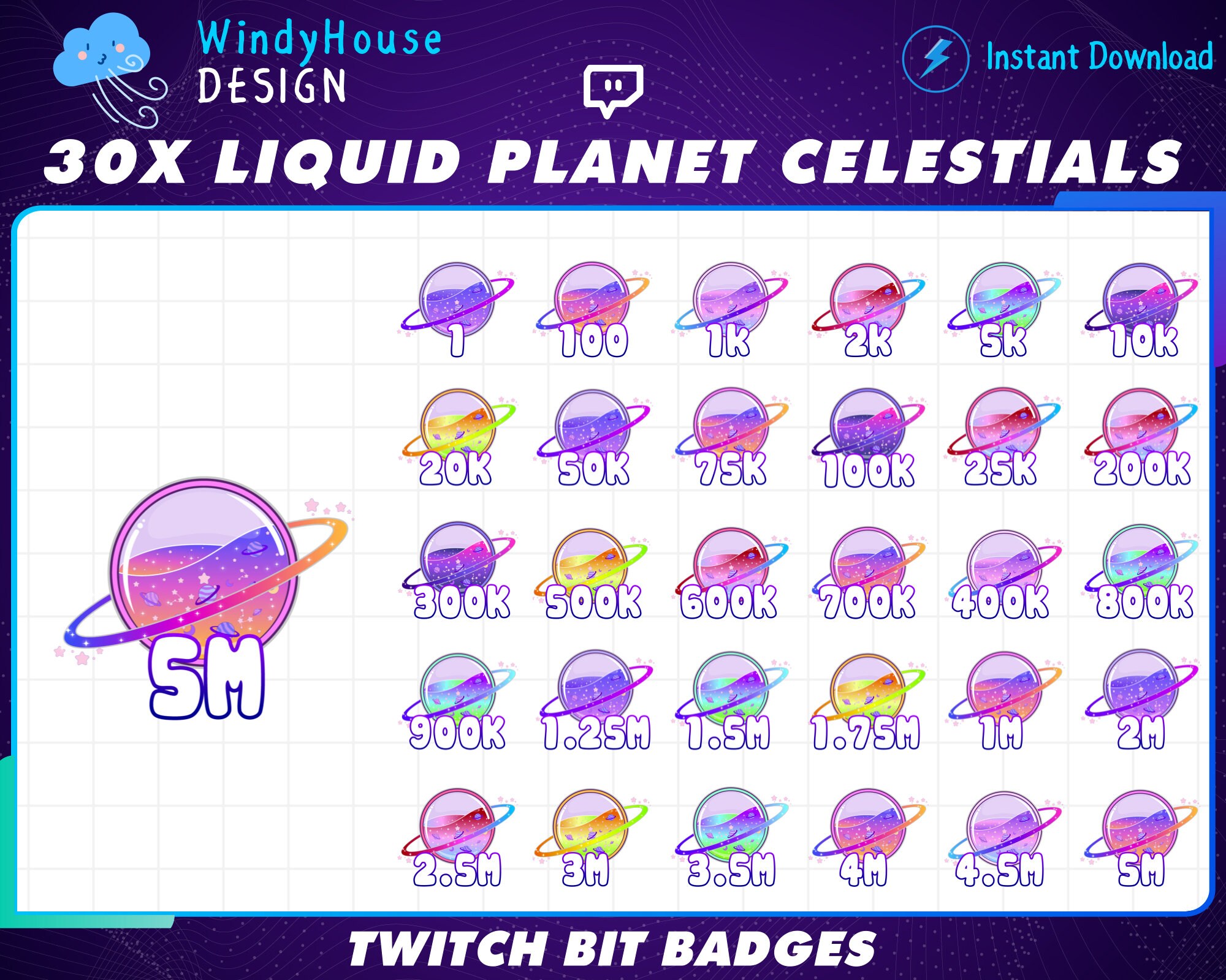 Twitch Planet Sub Bit Badges / Cosmic Sparkle Planet Collection ...