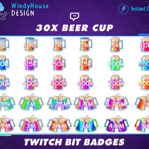 30x Beer Cup Twitch Bit Badges / Complete Twitch Bit Badges Set/ Twitch ...