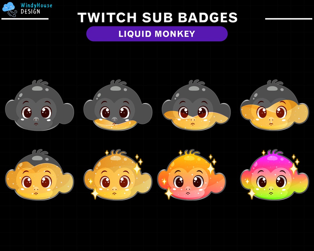 Liquid Monkey Twitch Sub Badges/ Monkey Twitch Sub Badges Set/ Kawaii ...