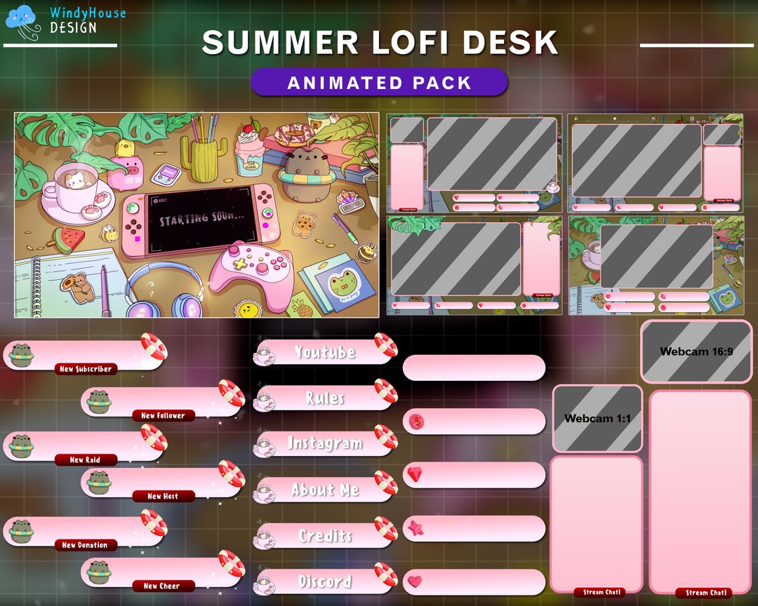 Animated Twitch Overlay Summer Desk, Animated Stream Package Pink Cozy ...