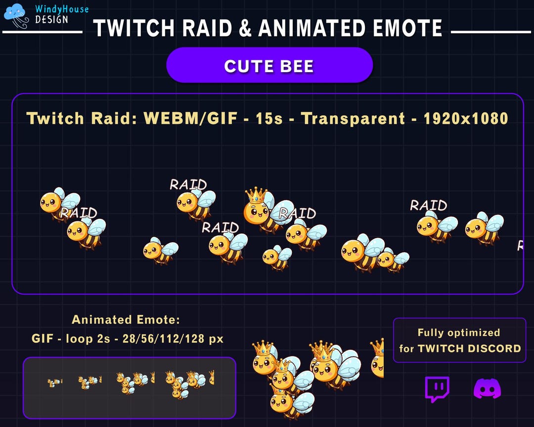 Animated Cute Bee Twitch Raid Alert, Adorable Cute Bee Alert Animation ...