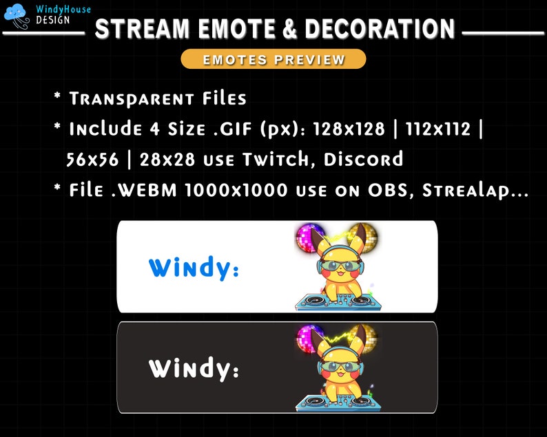 Animated DJ Pikachu Twitch Emote, Cute Pokemon Stream Emote, Discord ...