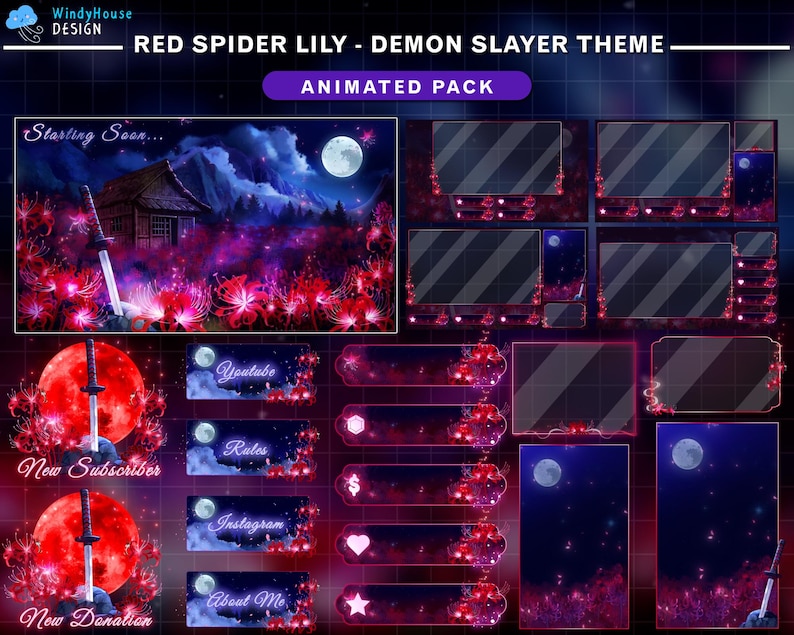 Animated Stream Package Red Spider Lily Field, Demon Slayer Sword ...