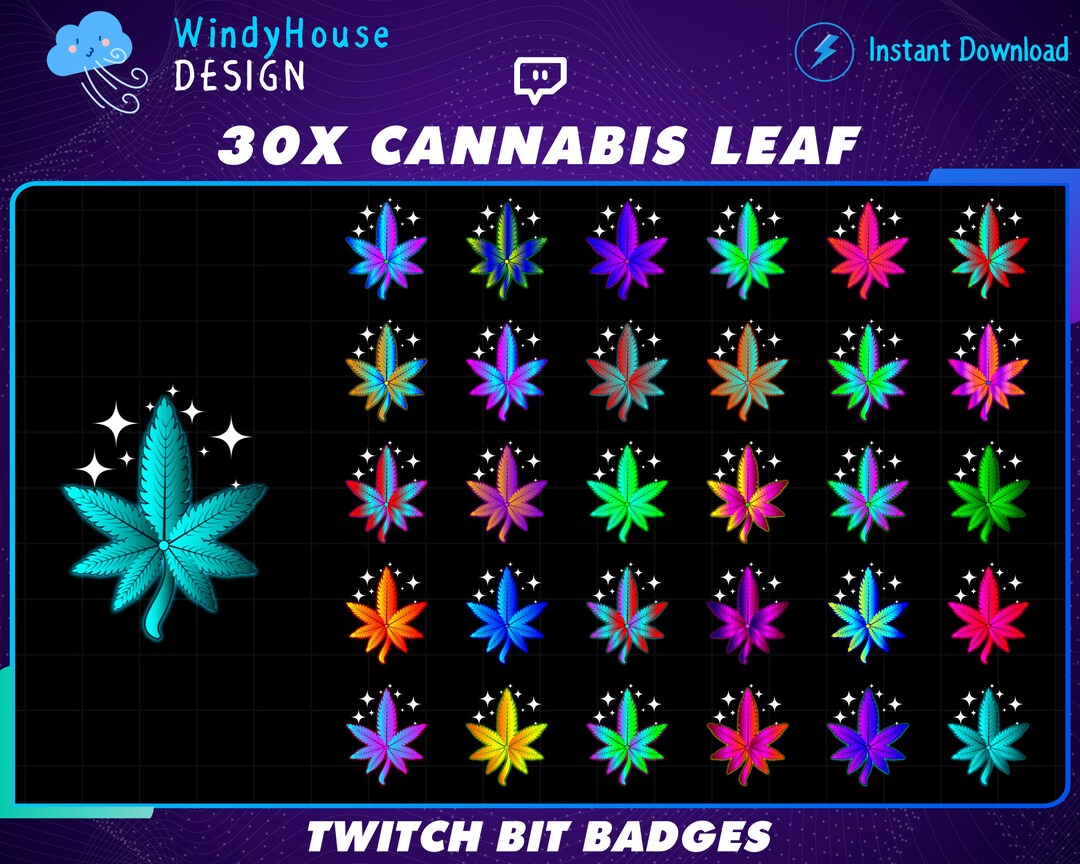 30x Weed Leaf Twitch Bit Badges, Complete Twitch Bit Badges Set, Cannabis Leaf Sub Badges No ...