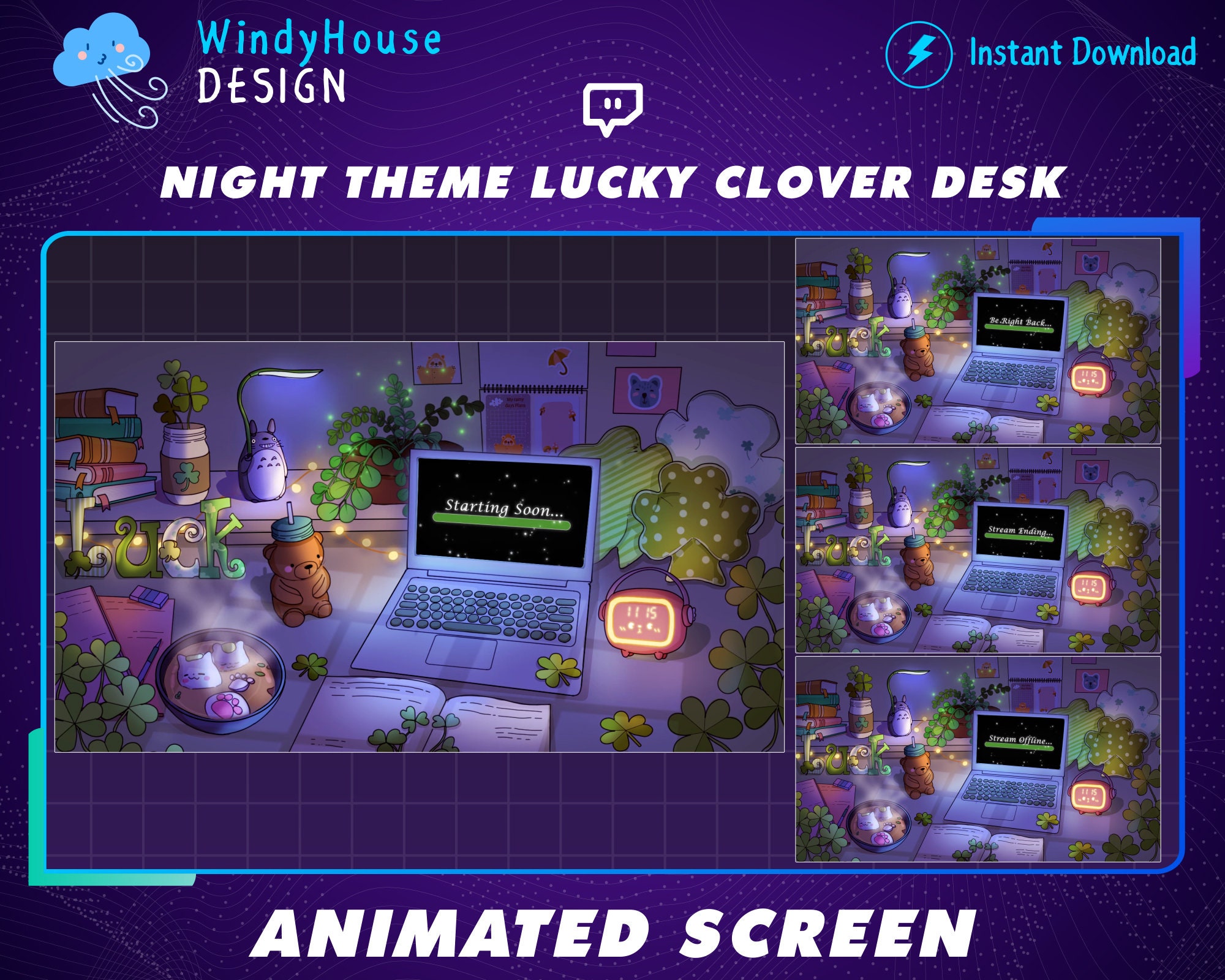 Cozy Twitch Overlay Stream Screen Clover Lofi Desk Stream - Etsy