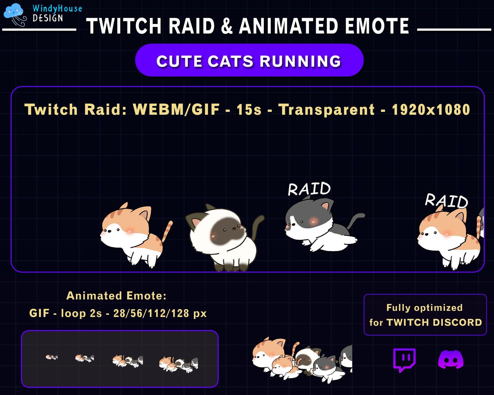 Animated Cute Cats Twitch Raid Alert, Adorable Cute Cat Alert Animation ...