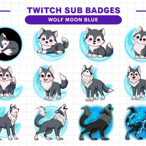 Wolf Moon Blue Twitch Sub Badges/ Wolf Twitch Sub Badges Set/ Moon ...