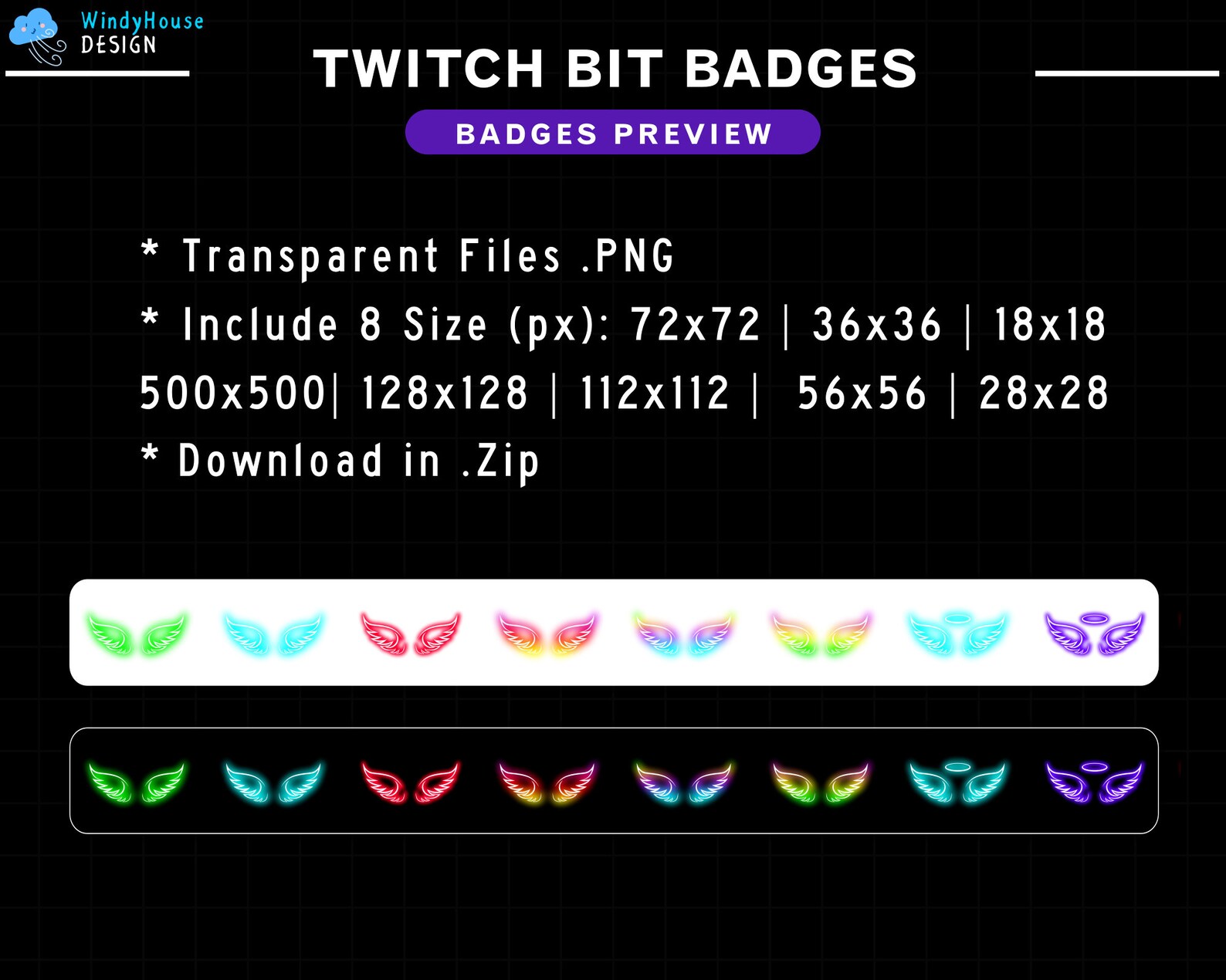 30x Neon Wings Angels Twitch Bit Badges, Colorful Wings Sub Badges for ...