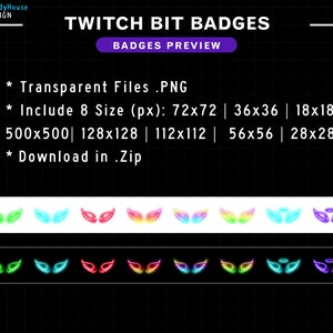 30x Neon Wings Angels Twitch Bit Badges, Colorful Wings Sub Badges for ...