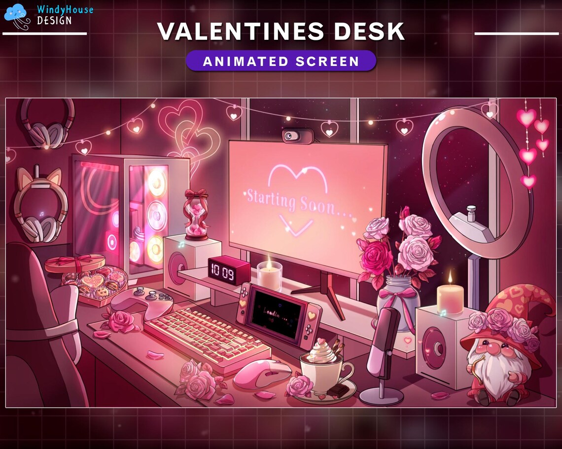Animated Valentine Stream Screens, Pink Aesthetic Desk Twitch Overlay ...