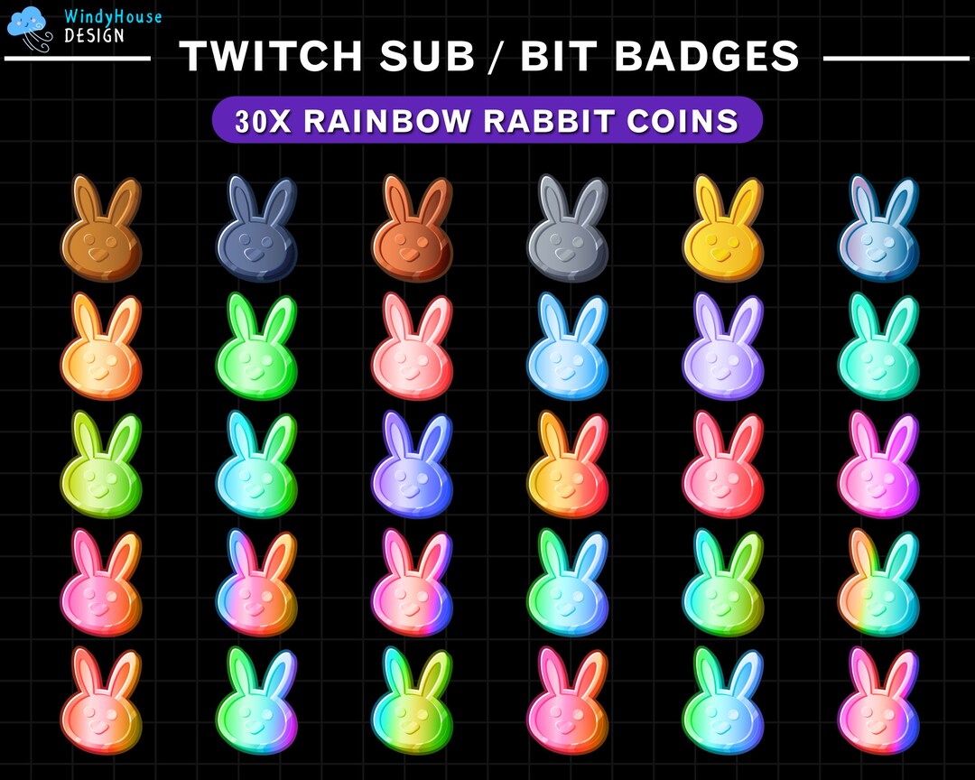 Colorful Rabbit Coins Twitch Sub Bit Badges, Bunny Sub Bit Badges for ...