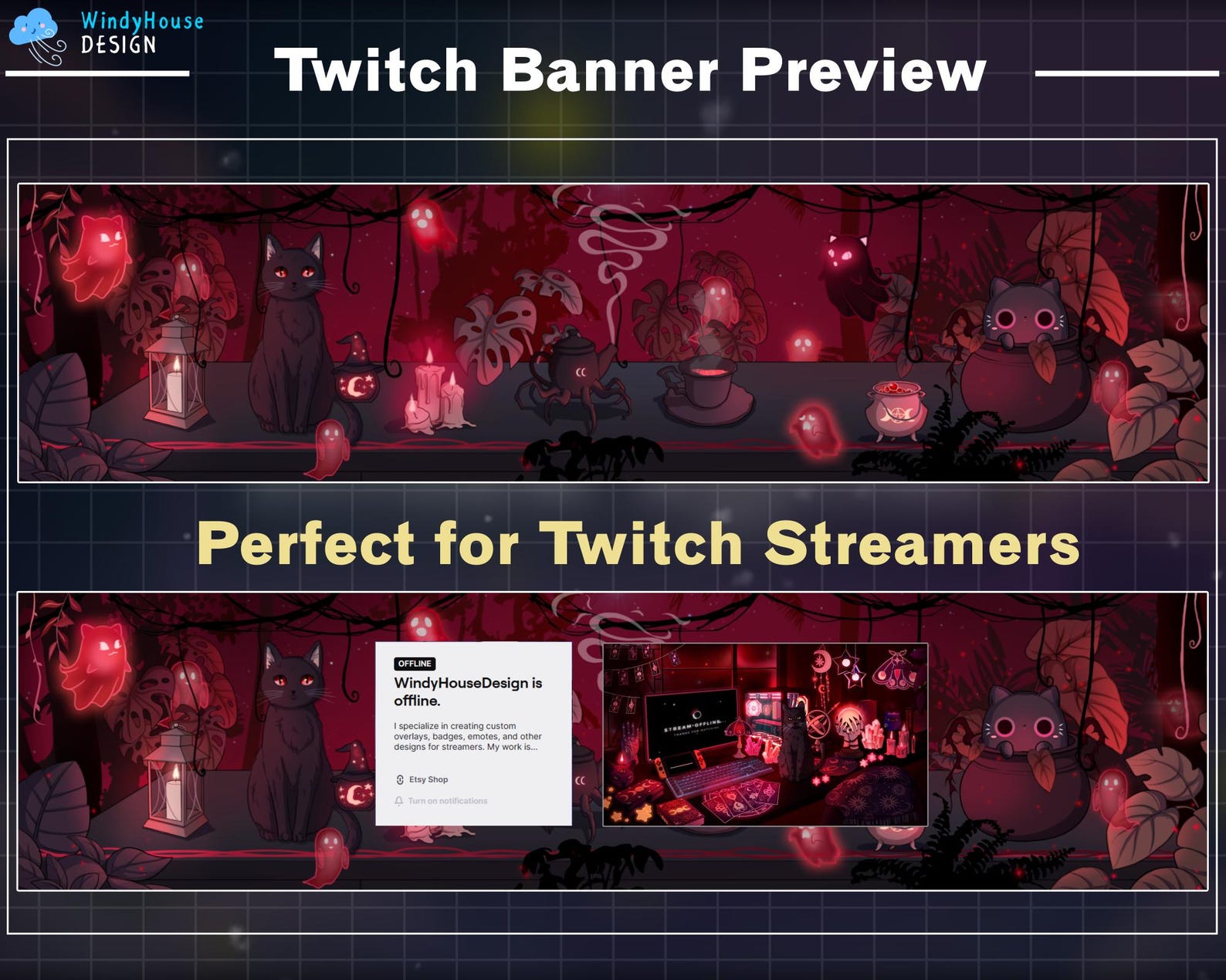 4 banners de transmisión de Twitch de Blood Mystic Cat, banner para ...