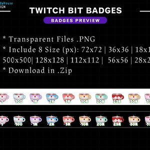 Full Set 30 Winter Coffee Cups Twitch Bit Badges / Christmas Twitch Bit ...