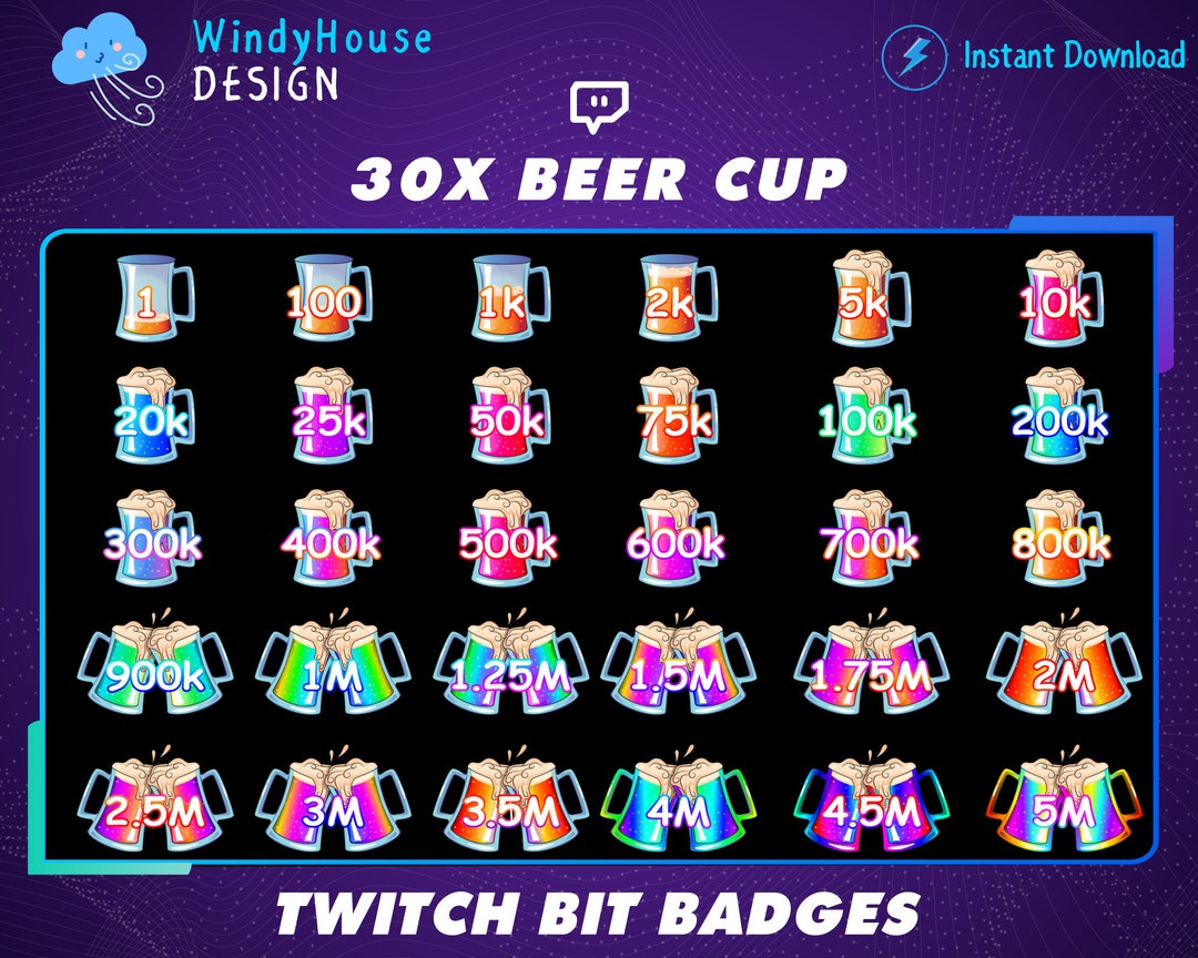 30x Beer Cup Twitch Bit Badges / Complete Twitch Bit Badges Set/ Twitch ...