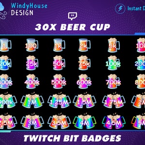 30x Beer Cup Twitch Bit Badges / Complete Twitch Bit Badges Set/ Twitch ...