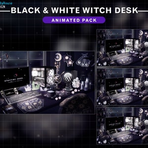 Animated Stream Package Black & White Witch Desk, Goth Twitch Overlay ...