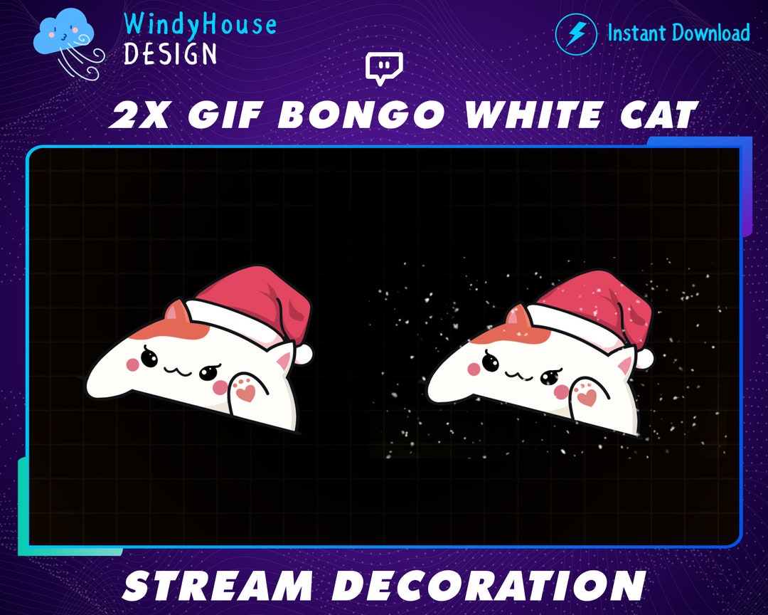 Animated Bongo White Cat Santa Hat Twitch Emote / Cute Bongo Cat Christmas Meme / Discord ...