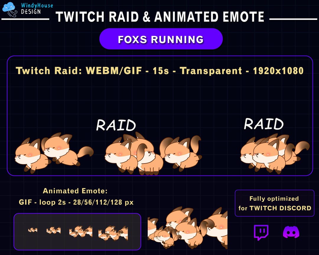 Animated Fox Running Twitch Raid Alert Pack, Cute Fox Emotes for ...