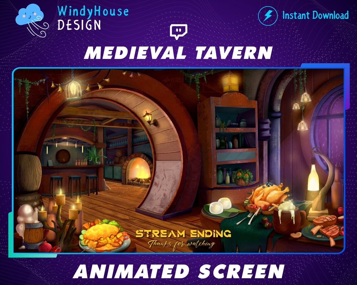 Animated Cozy Tavern Twitch Overlay Stream Screen Medieval - Etsy