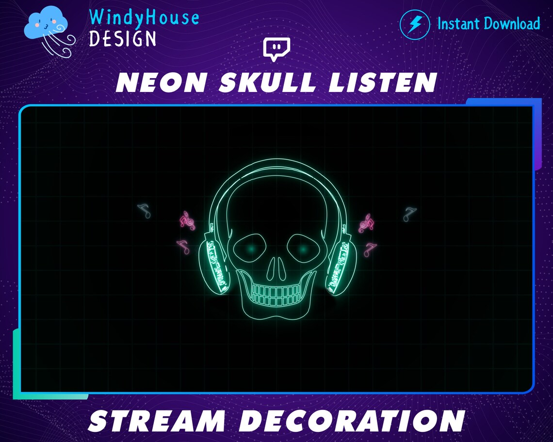 Animated Stream Decoration Neon Skull Listen, Witchy, Ghost, Haloween ...