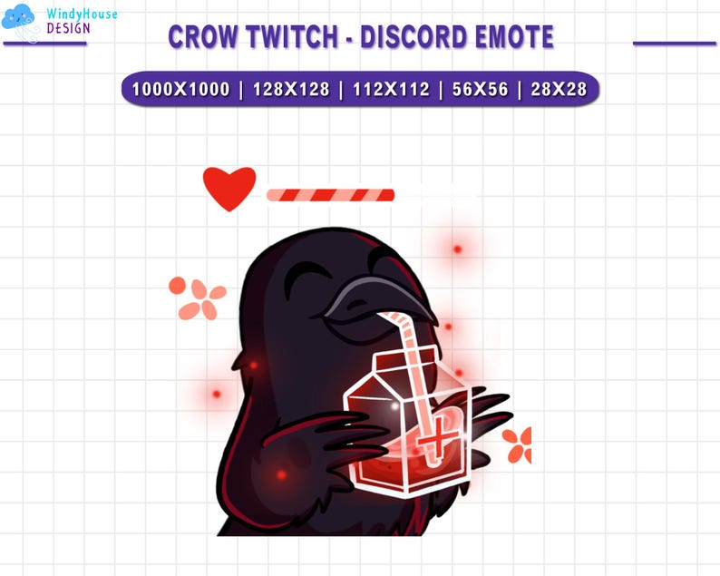 Crow Drinks Blood Animated Twitch Emote, Halloween Emotes, Raven Emojis ...