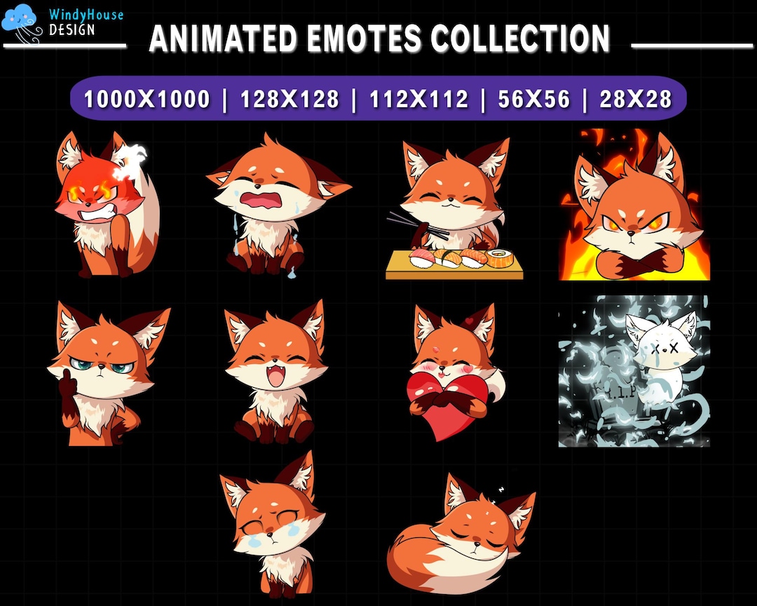 10x Animated Twitch Fox Emotes, Cute Fox Emote Pack for Streamers ...