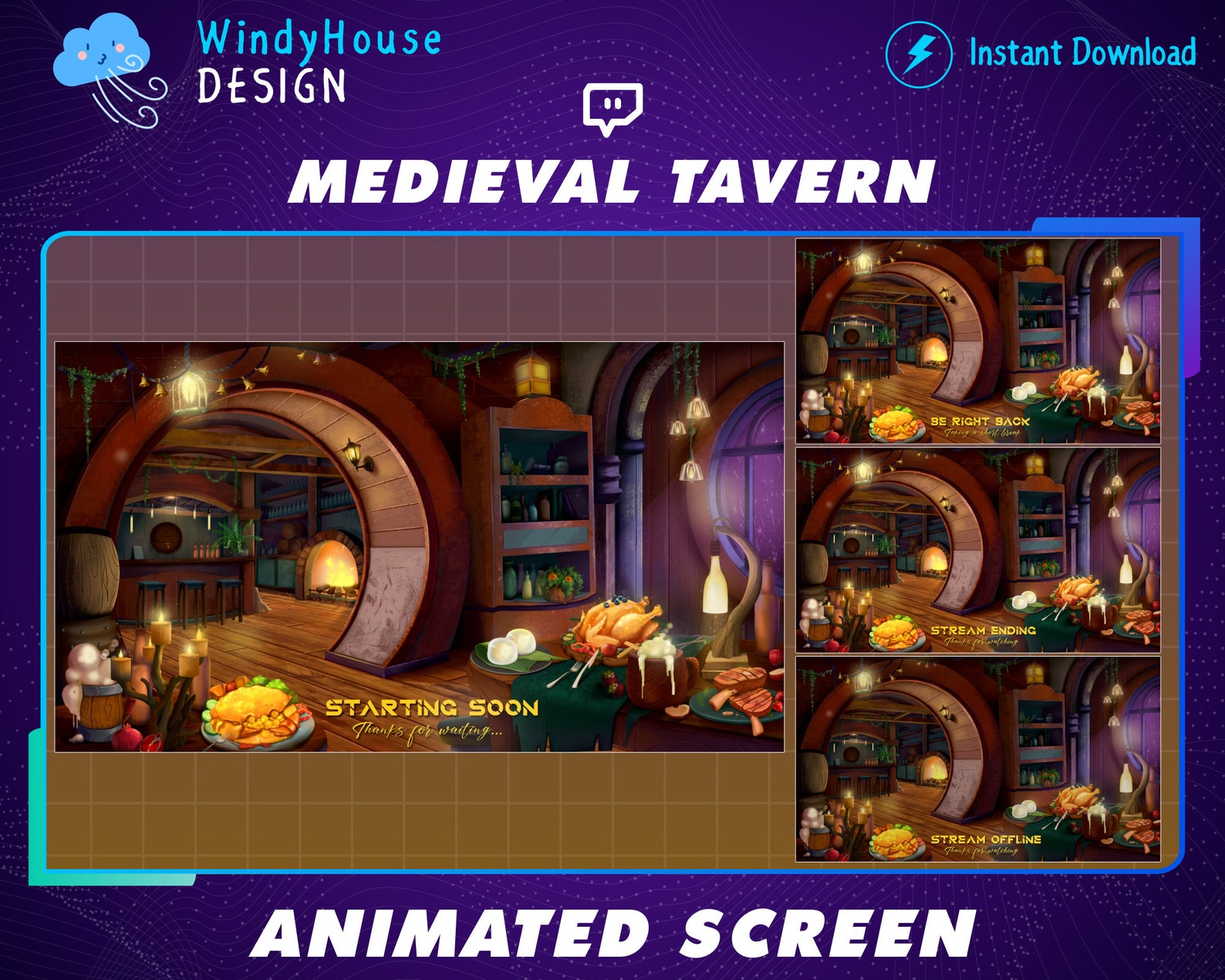 Animated Cozy Tavern Twitch Overlay Stream Screen Medieval - Etsy