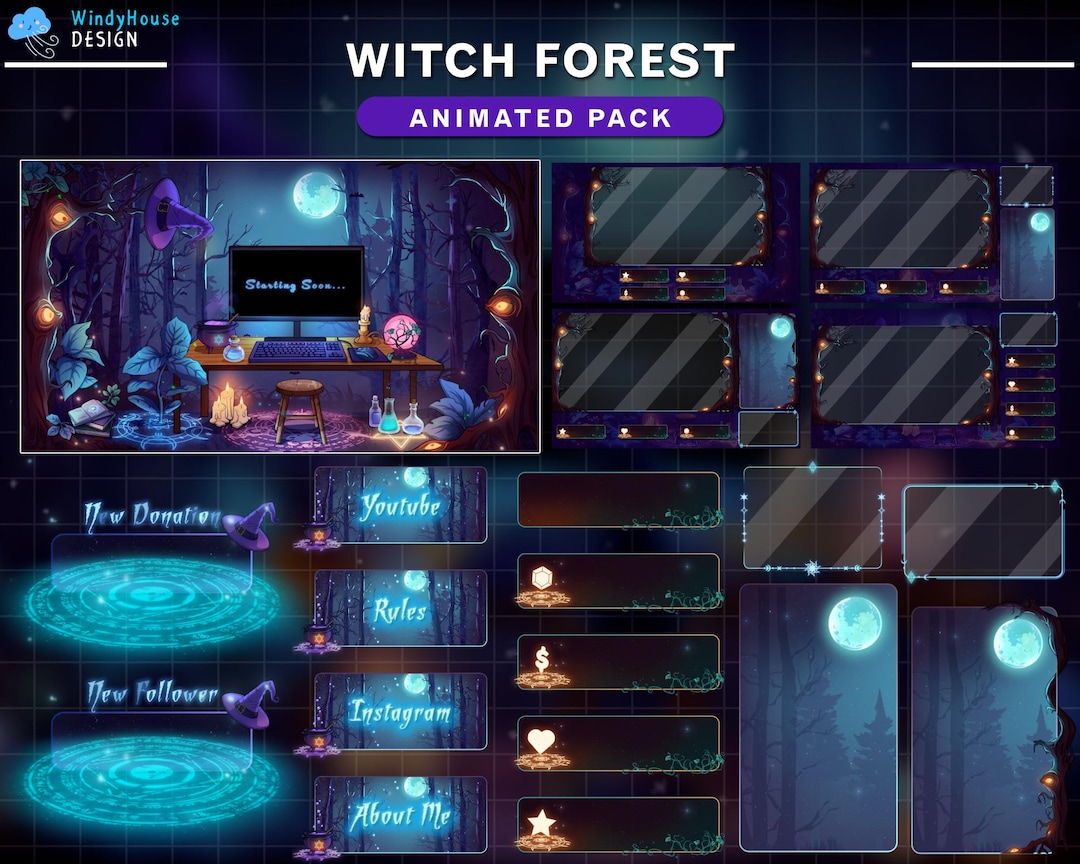 Animated Witchy Stream Package, Mystic Twitch Overlay With Spell Desk ...