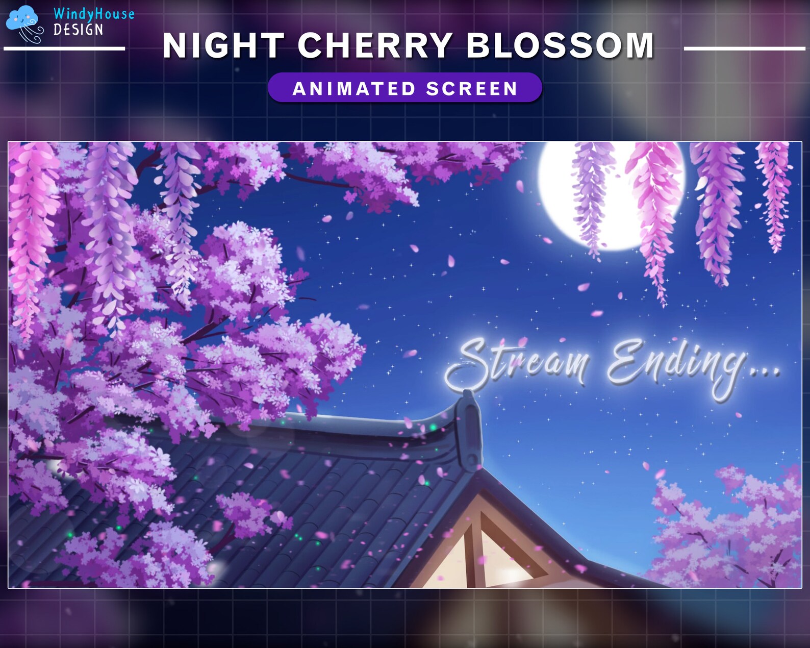 Animated Stream Screens Cherry Blossom on the Roof, Animated Twitch ...