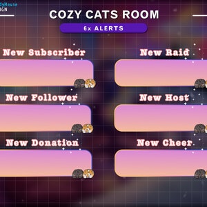 Animated Stream Package Cozy Cats Room , Cozy Bedroom Twitch Overlay ...