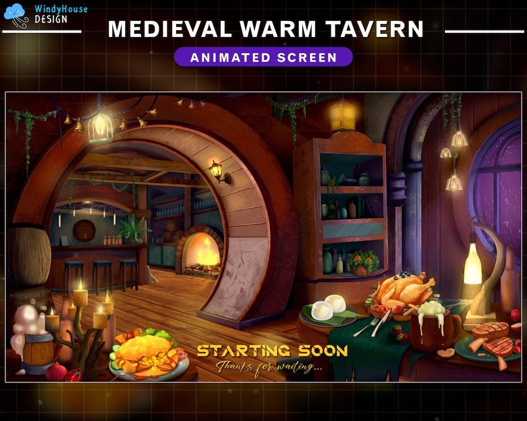 Animated Cozy Tavern Twitch Overlay Stream Screen, Medieval Fantasy ...