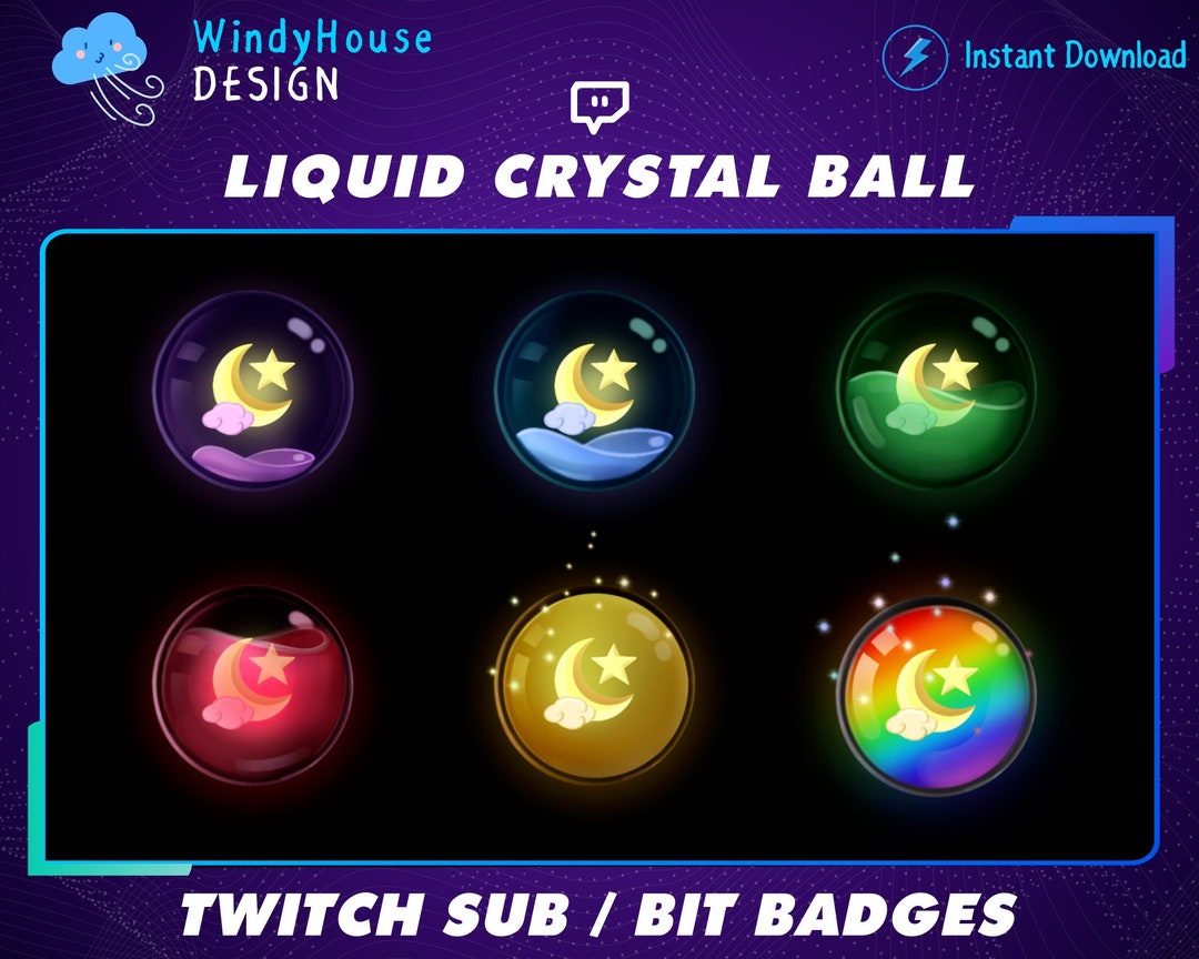 Liquid Crystal Ball Twitch Sub/bit Badges, Kawaii Sub Bit Badges for ...