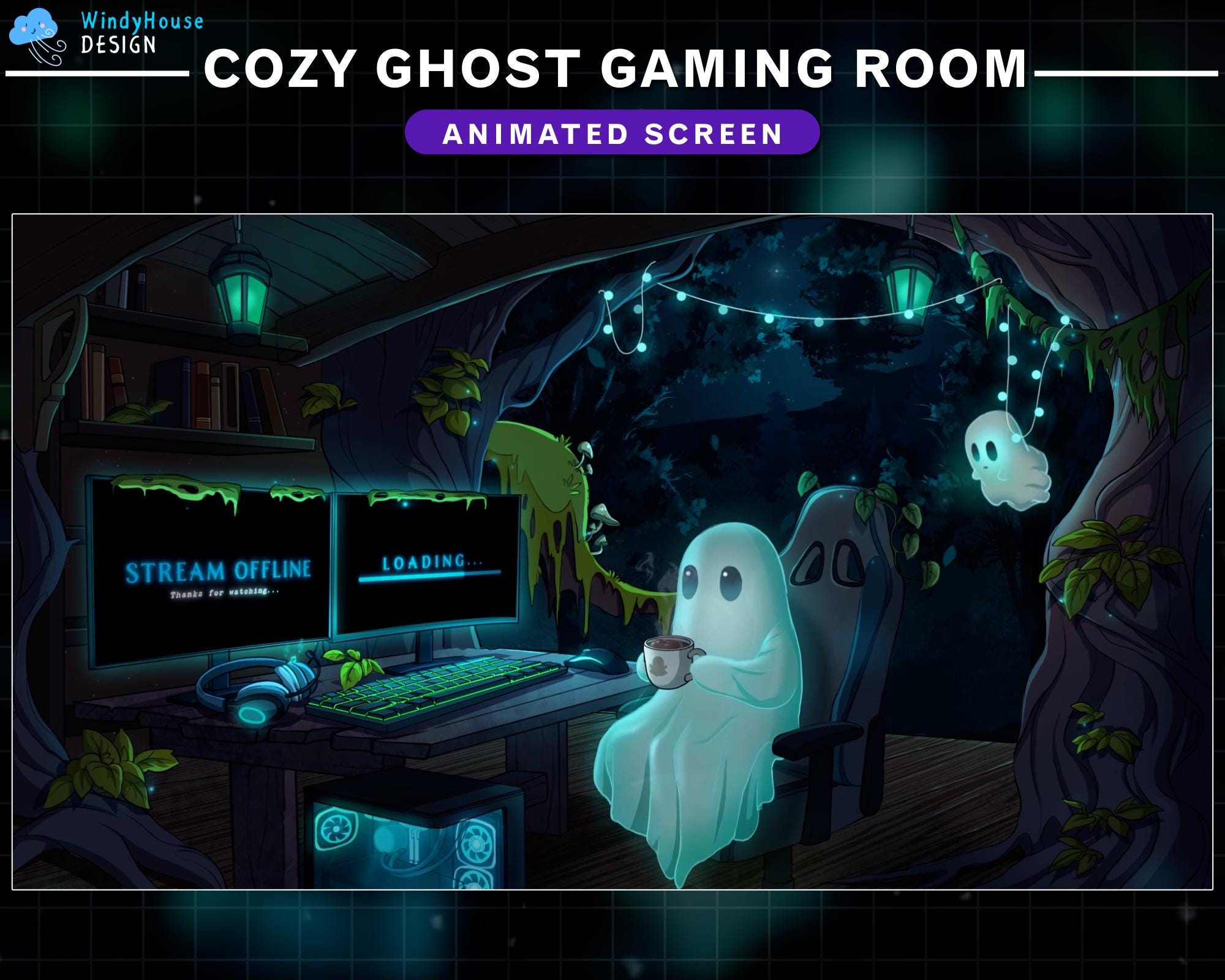 Animated Cozy Ghost Forest Gaming Room Twitch Stream Screens, Halloween ...